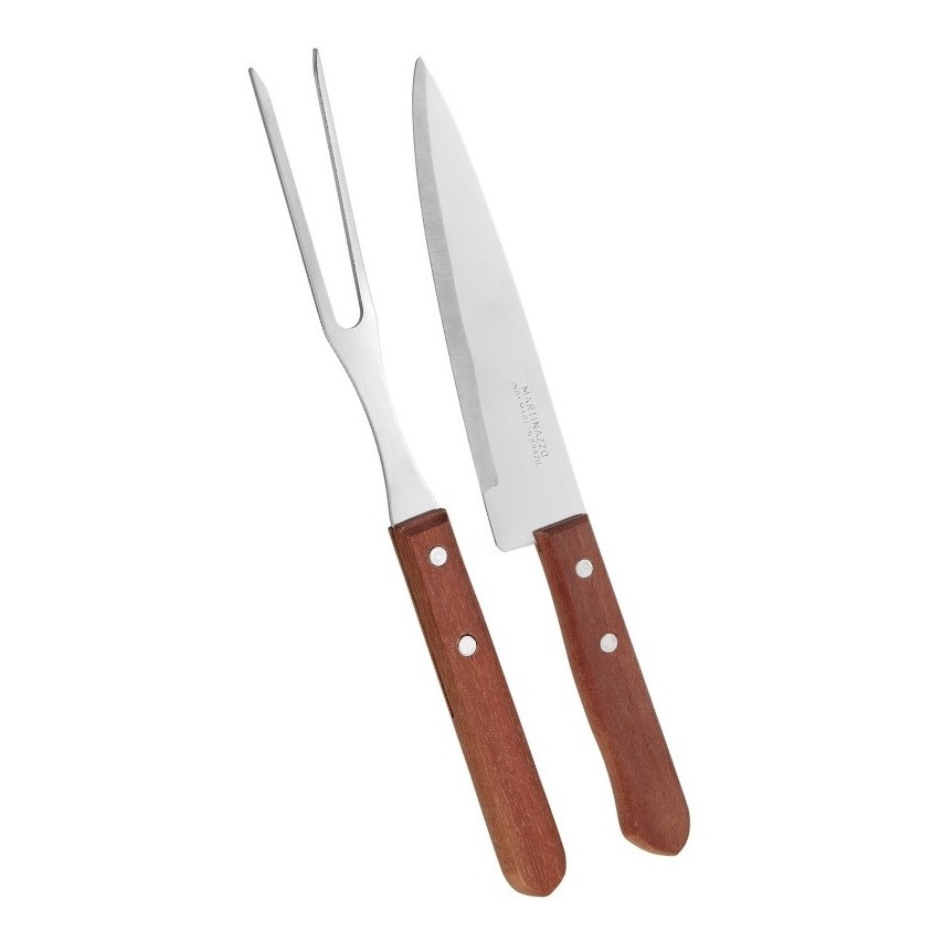 Kit Garfo E Faca Churrasco Trinchante Inox E Madeira 2 Peças | Shopee ...