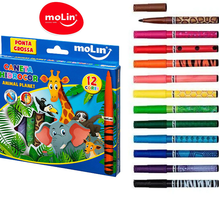 CANETINHA HIDROCOR BIG 12 CORES ANIMAL PLANET MOLIN | Shopee Brasil