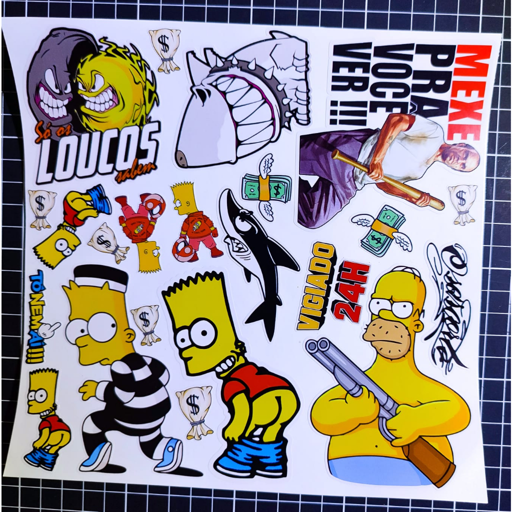 Adesivo cartela kit figurinha , haha goku bart 59D cifrão grau Moto ...