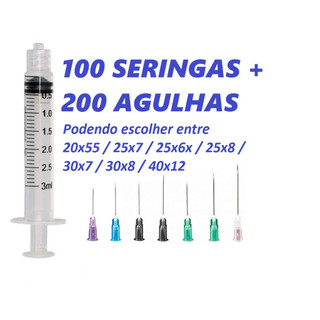 100 Seringas 3 ml com 200 Agulhas a sua escolha podendo escolher entre ...