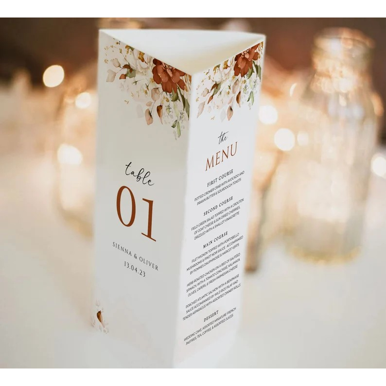 Kit 3 Menu Cardápio triangular para Casamento, aniversário, formaturas ...