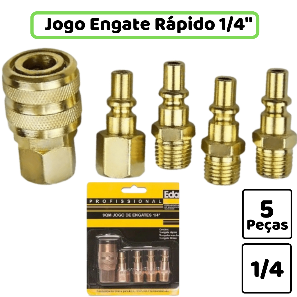 Kit Jogo Engate Rápido 1/4 Po Macho Fêmea Ar Comprimido 5 Pc | Shopee Brasil
