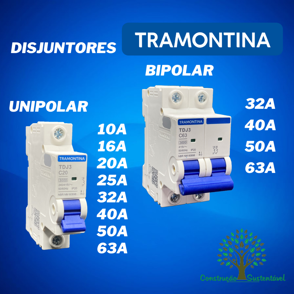 Disjuntor Unipolar, Bipolar Din Tramontina de 10A a 63A - Curva C ...