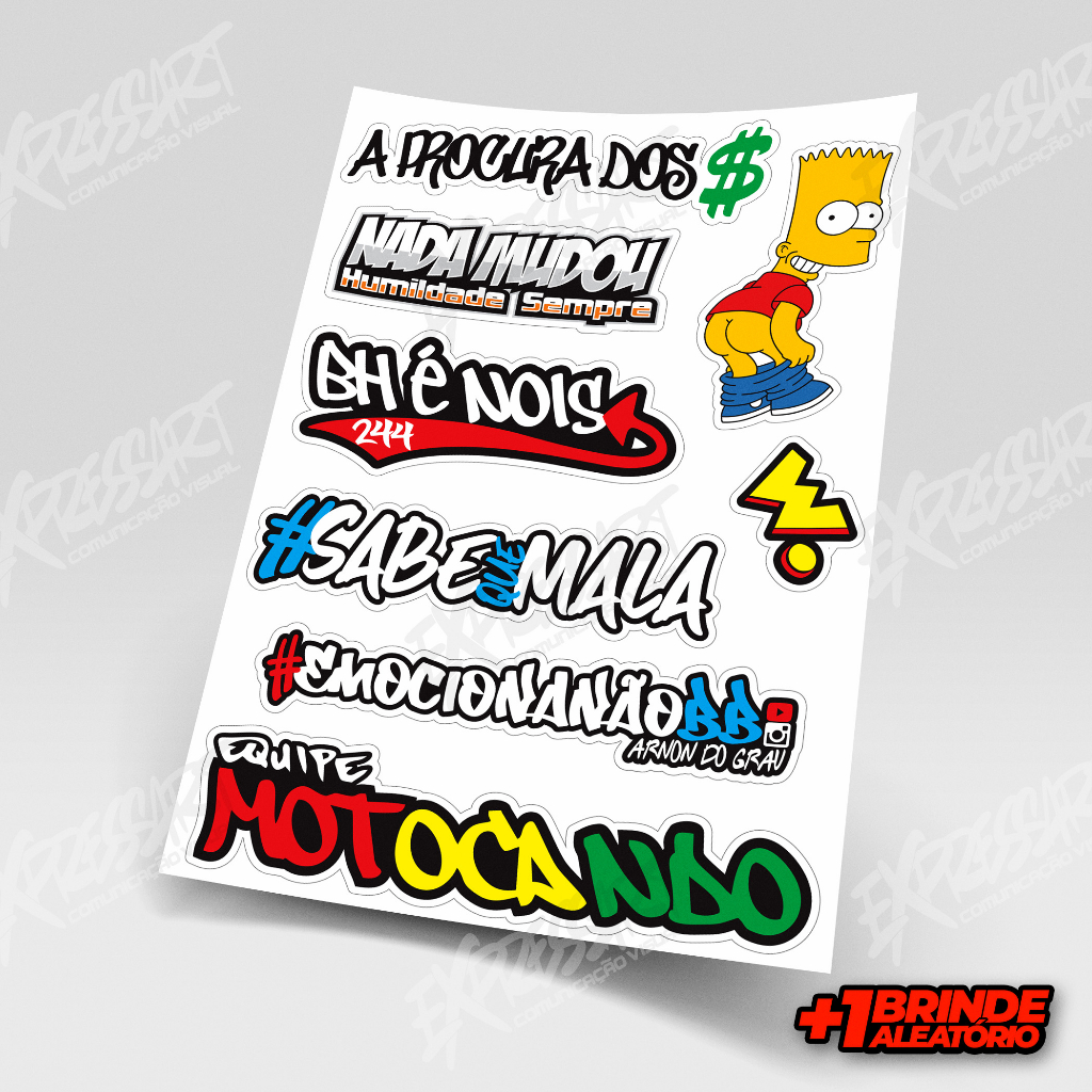Cartela de adesivos variados para carro, moto, capacete, caminhão - BH ...