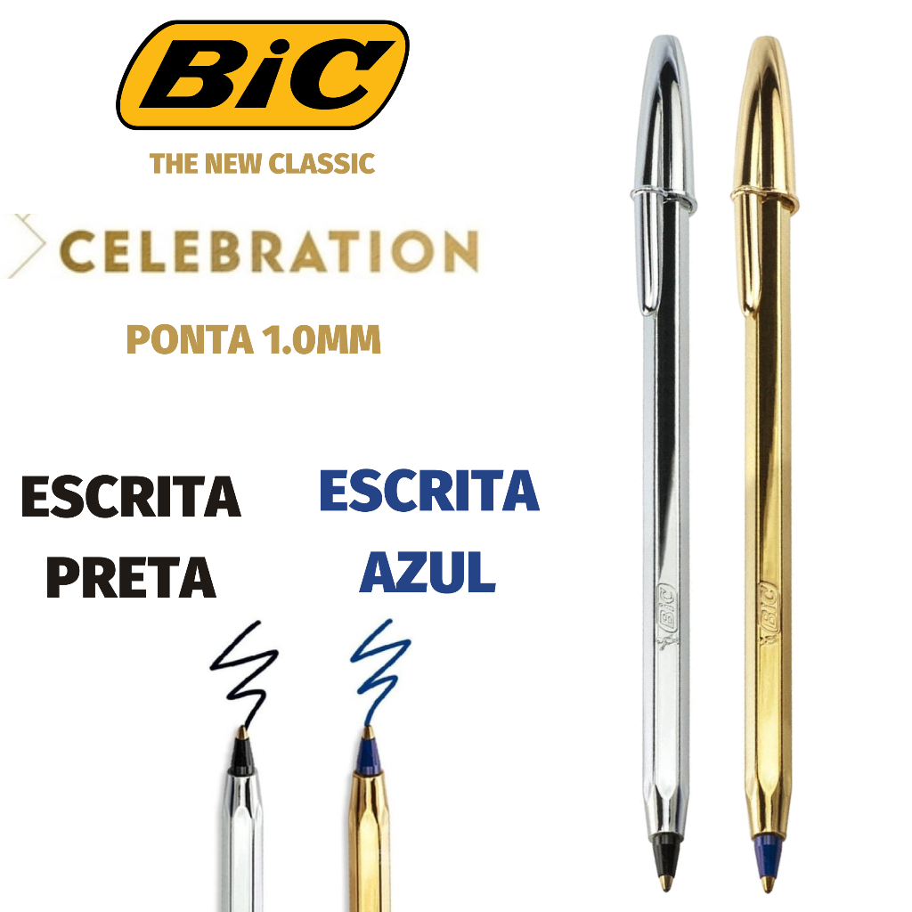 Kit Caneta Bic Cristal Celebration Luxo - Dourada e Prateada | Shopee ...