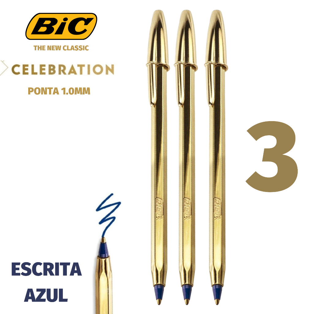 Kit Caneta Bic Cristal Celebration Luxo - Dourada e Prateada | Shopee ...