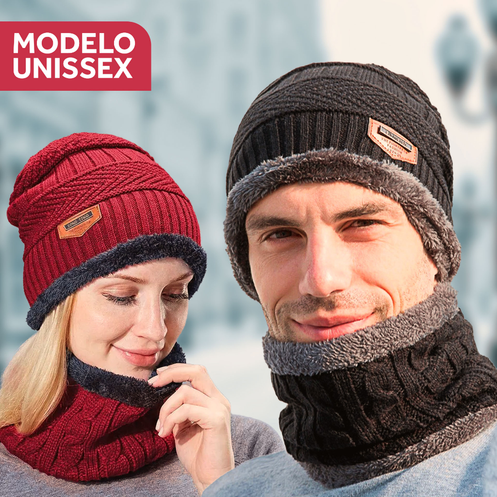 Touca Inverno Premium Forrada Lã Cachecol Quente Toca Agasalho Frio ...