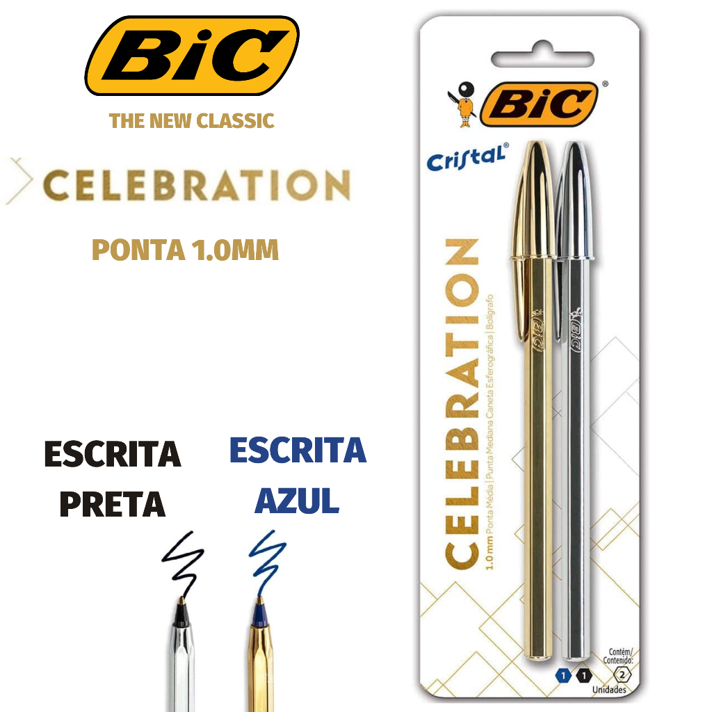 Kit Caneta Bic Cristal Celebration Luxo - Dourada e Prateada | Shopee ...