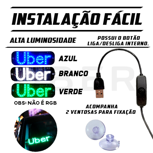Placa Uber Letreiro Luminoso entrada USB de Led | Shopee Brasil