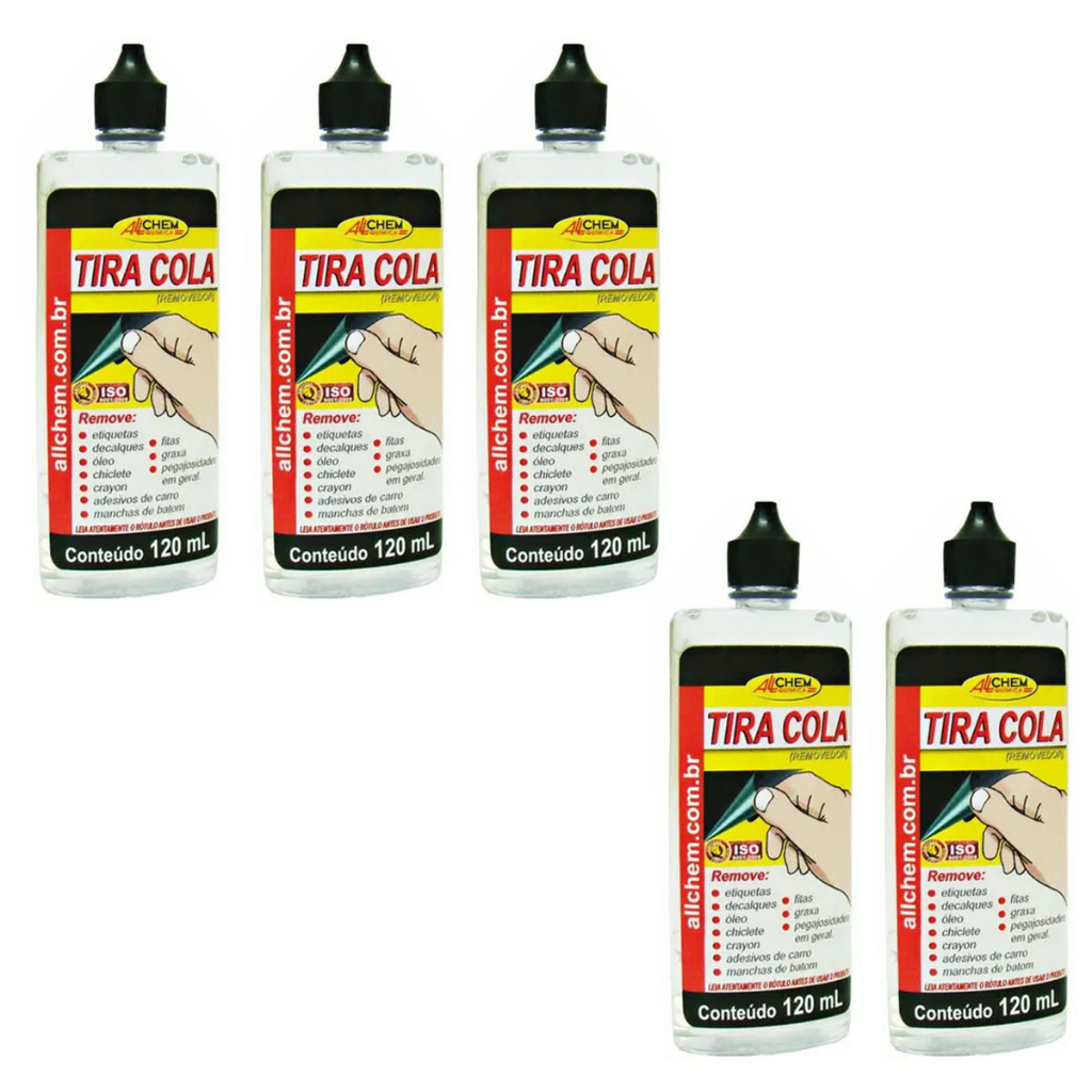 Kit 5 Tira Cola 120ml Remove Cola Adesivo Grude Chiclete Duplaface Pro ...