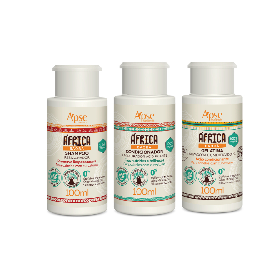 Kit Viagem Apse Africa Baoba Shampoo + Condicionador + Gelatina - 100ml ...