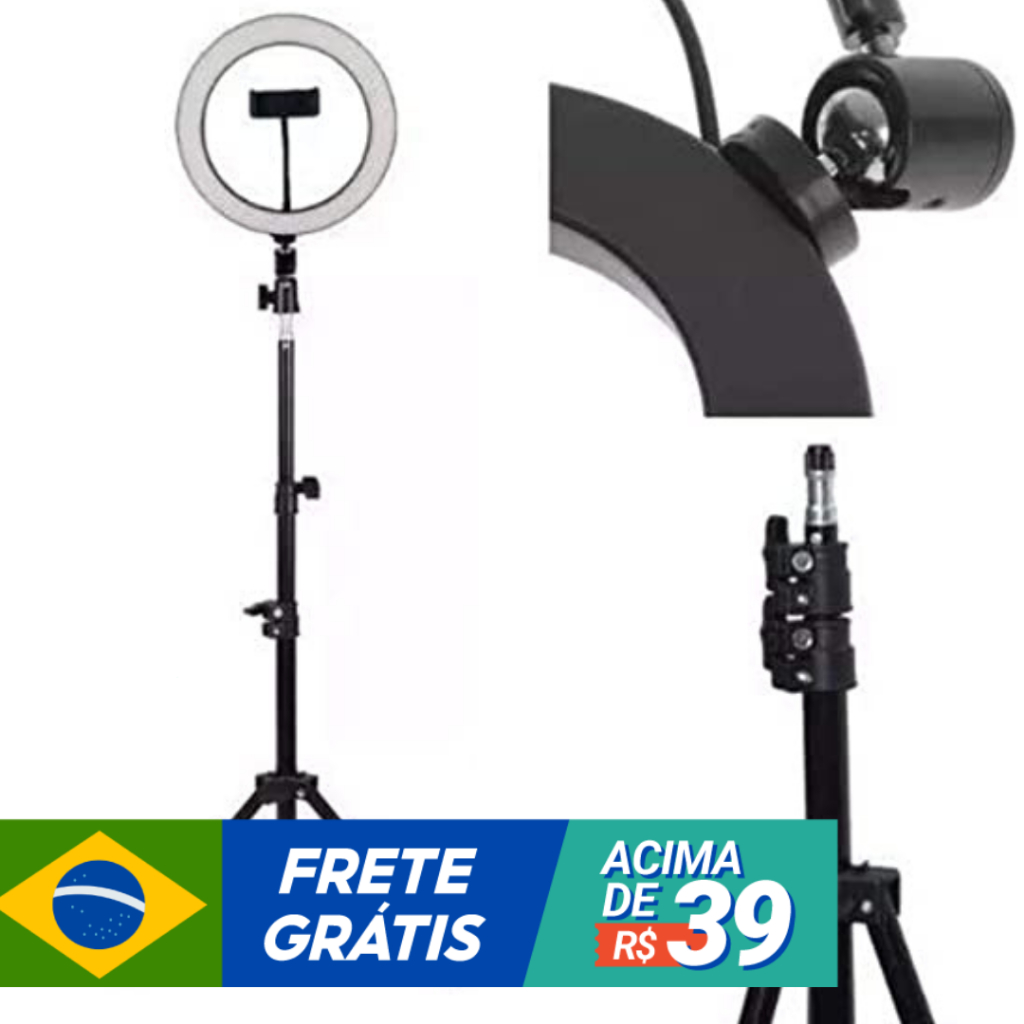 Ring Light Iluminador 10 Polegadas Com Tripé De 2.10 Metro | Shopee Brasil