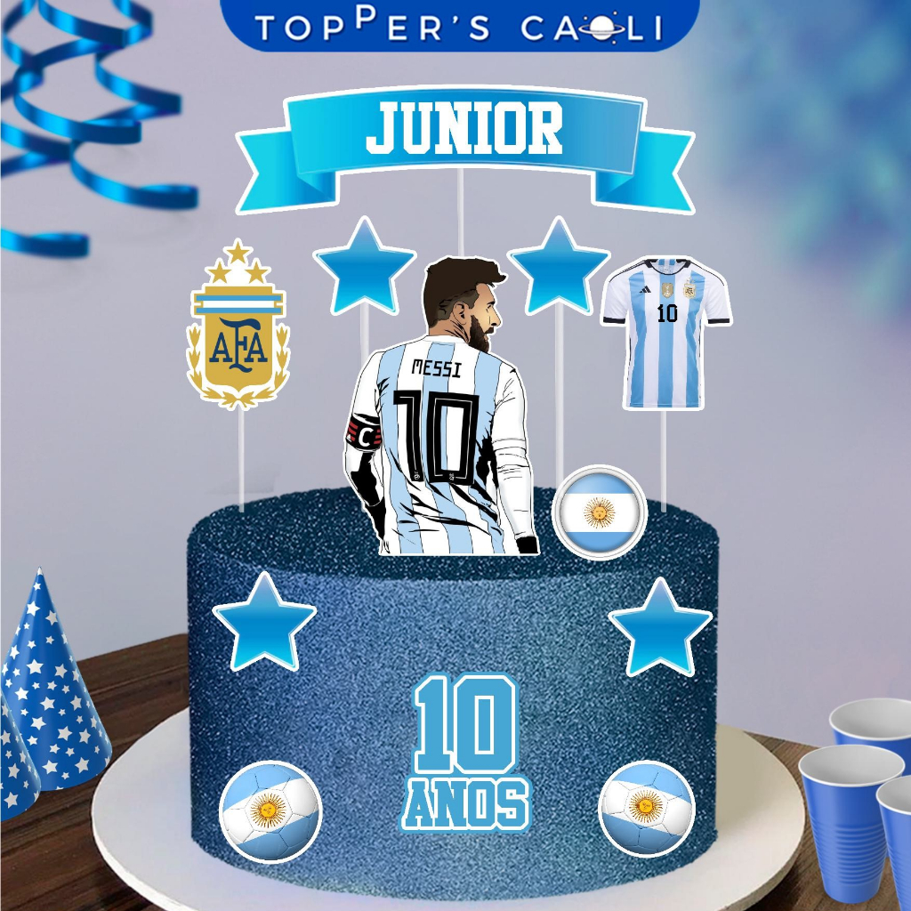 Topo de Bolo Argentina Messi Futebol (Topper) Decoração Festa | Shopee ...