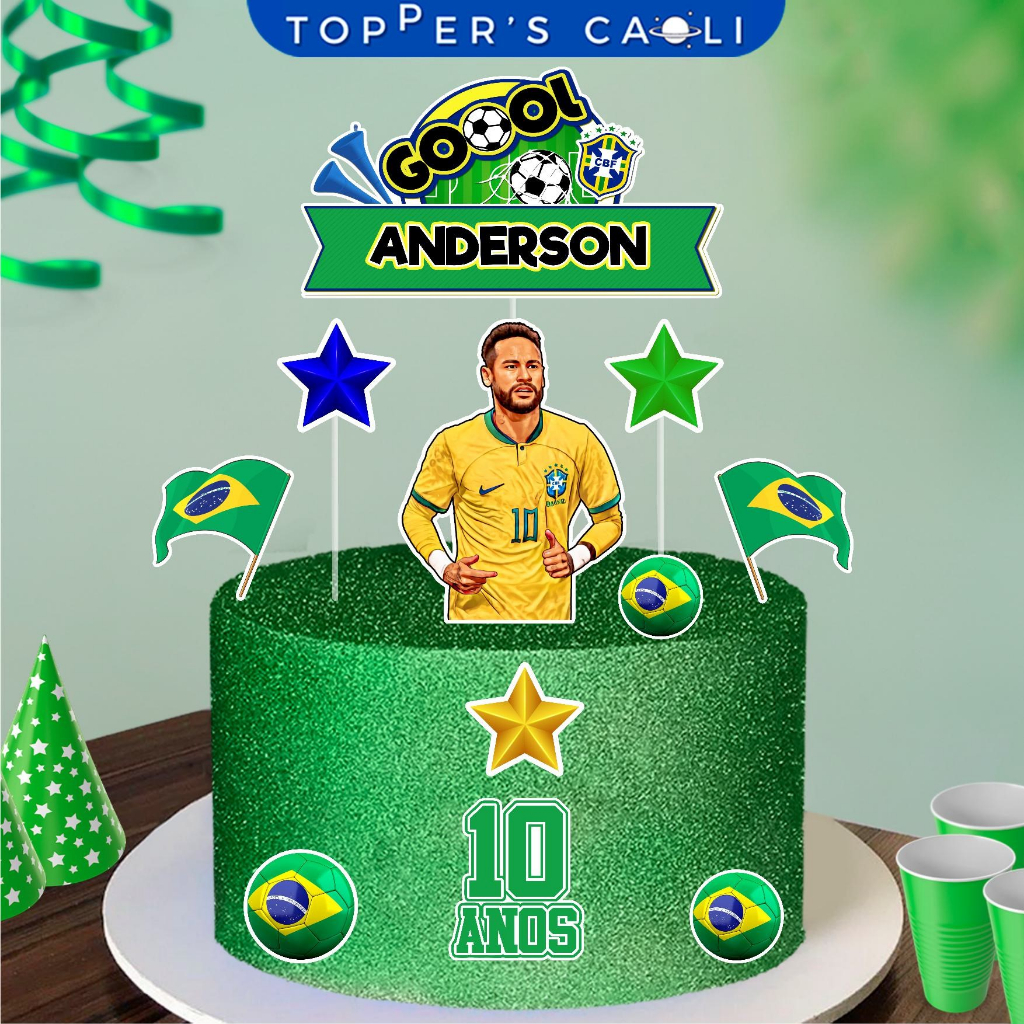 Topo de Bolo Futebol Brasil Neymar (Topper) Decoração Festa | Shopee Brasil