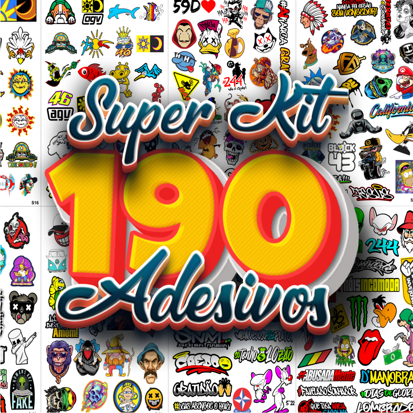 Kit 190 Adesivos 8 Cartelas variados Bike moto bicicleta carro capacete | Shopee Brasil