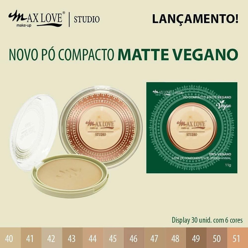 Pó Compacto Matte Vegano Max Love Maquiagem - Cores 40 a 51 | Shopee Brasil