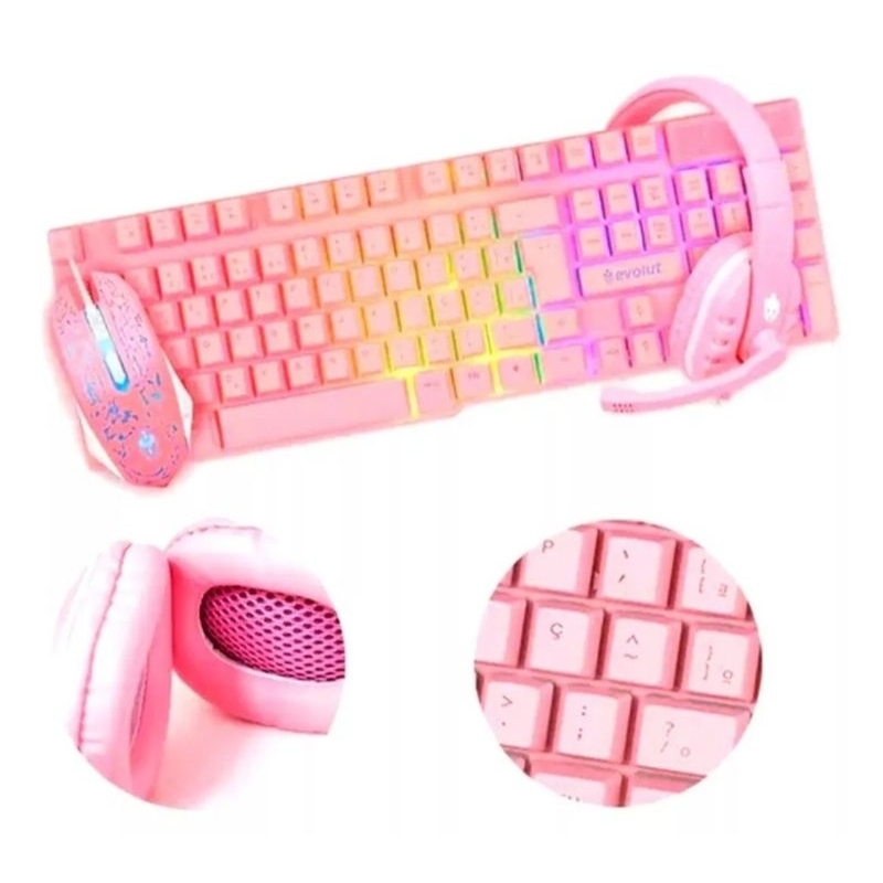 Kit Gamer Rosa Novo Teclado e Headset na Caixa | Shopee Brasil