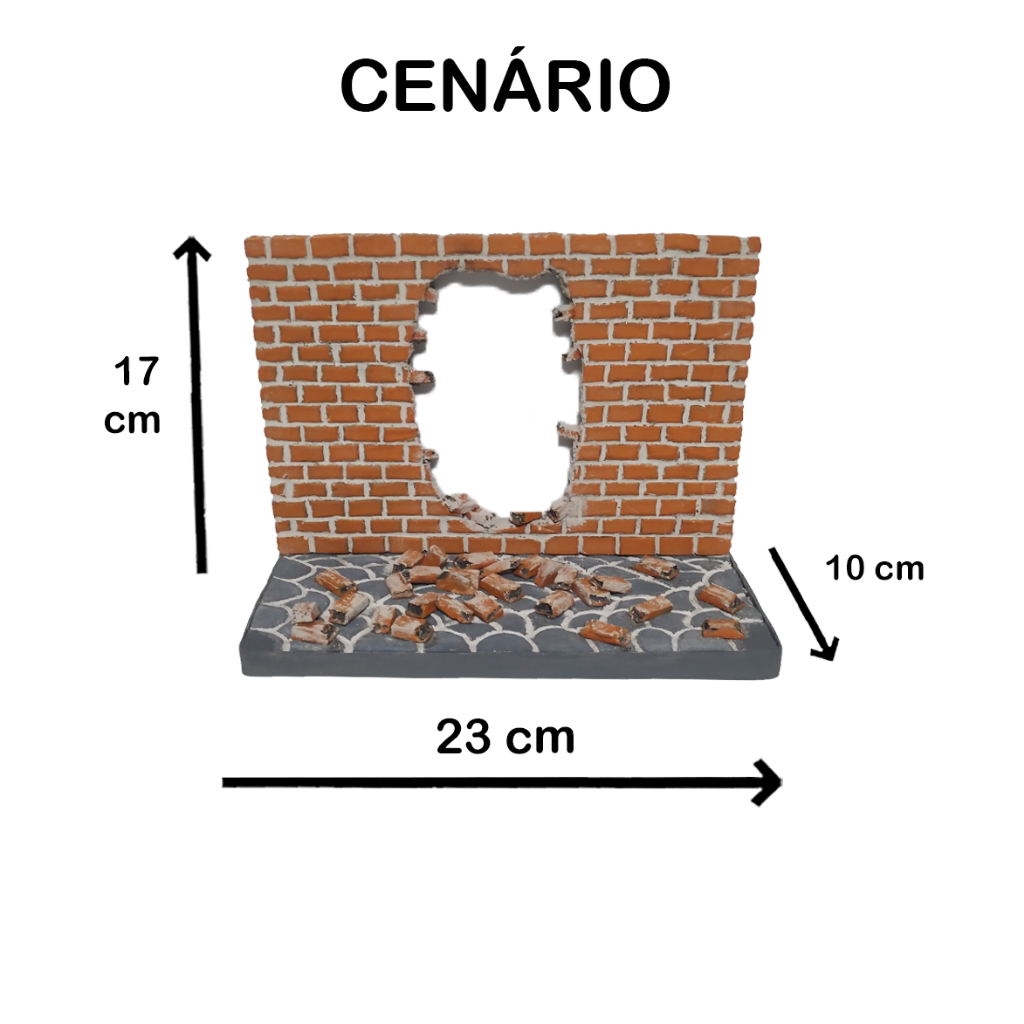 Cenário / Diorama Parede De Tijolos Destruída e Pedras (A: 17 cm x L ...