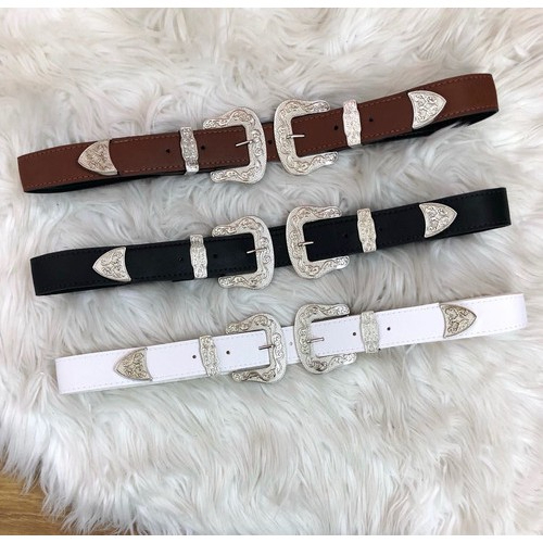 Cinto de 2 Fivelas Prata Fivela Dupla Moda Blogueira Cowboy Unissex | Shopee Brasil