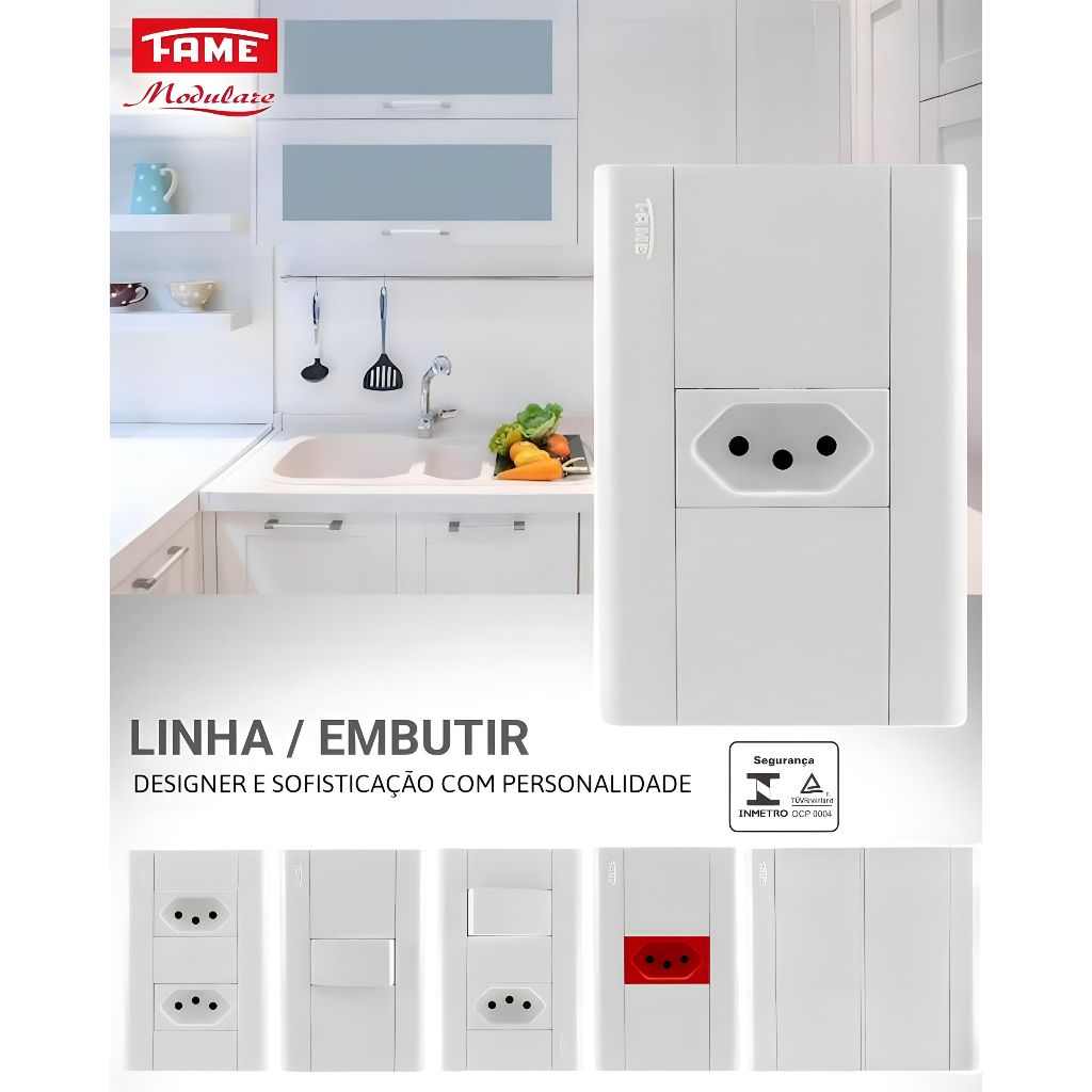 Tomada e interruptor conjunto completo 4x2 Fame Modulare Selo do ...