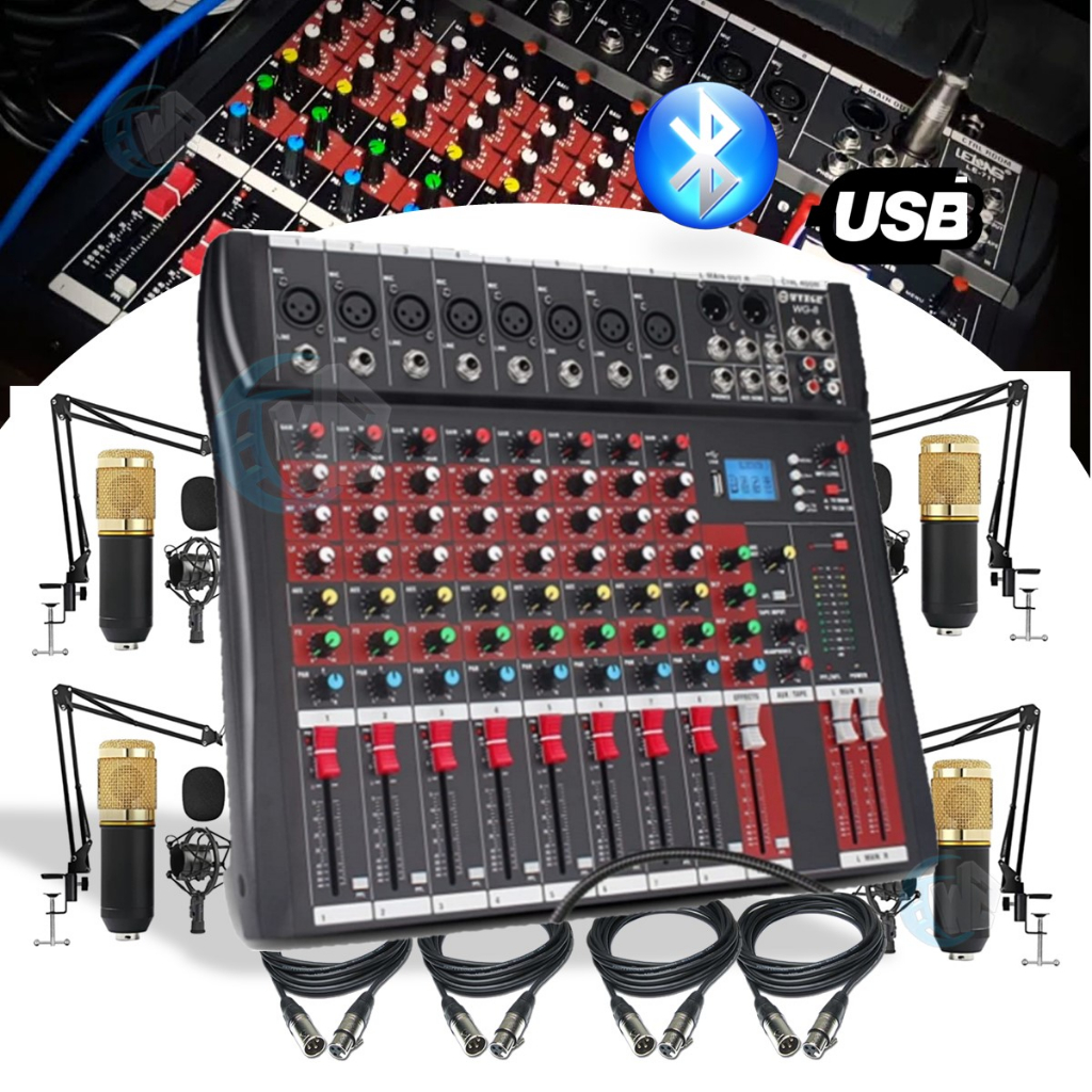 Setup Sistema Podcast Bancada Mesa de Som Mixer 08 Canais BT + 4 ...