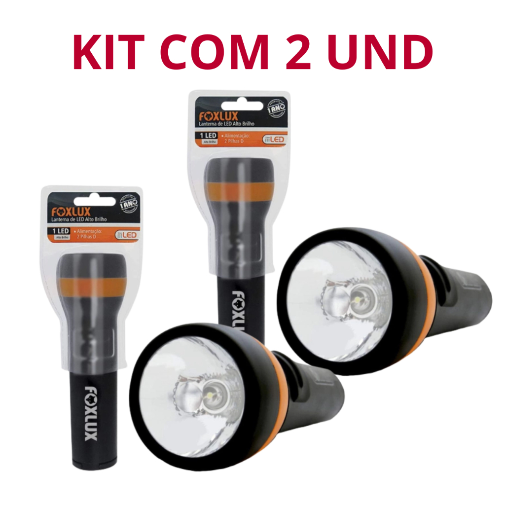 Kit com 2 Lanterna de Led Abs 1 Led 2 Pilhas D - Alto Brilho Foxlux ...