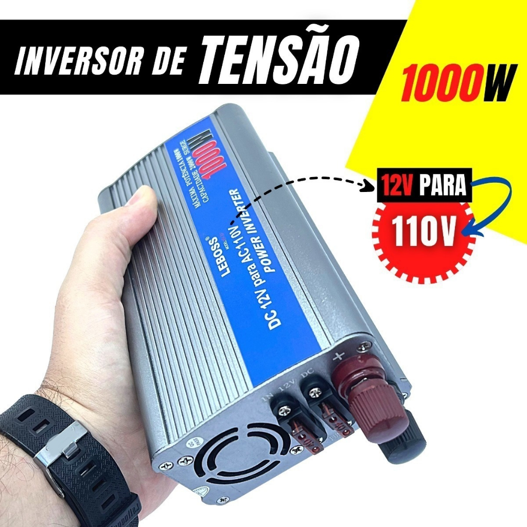 Inversor Conversor 12V para 110/220V Potência 1000W Veicular Transformador Tensão Energia Leboss ...