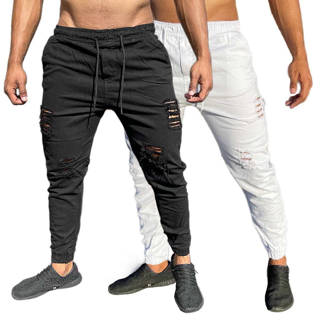 Kit 2 Calças Jogger Masculina Jeans Rasgado Shopee Brasil
