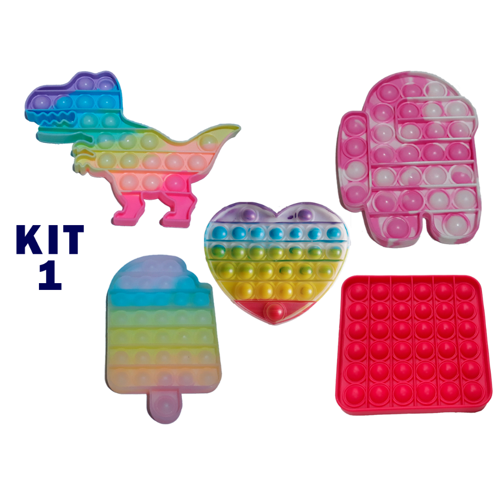 Pop It Push Fidget Brinquedo sensorial Anti Stress Kit com 5 Popit ...