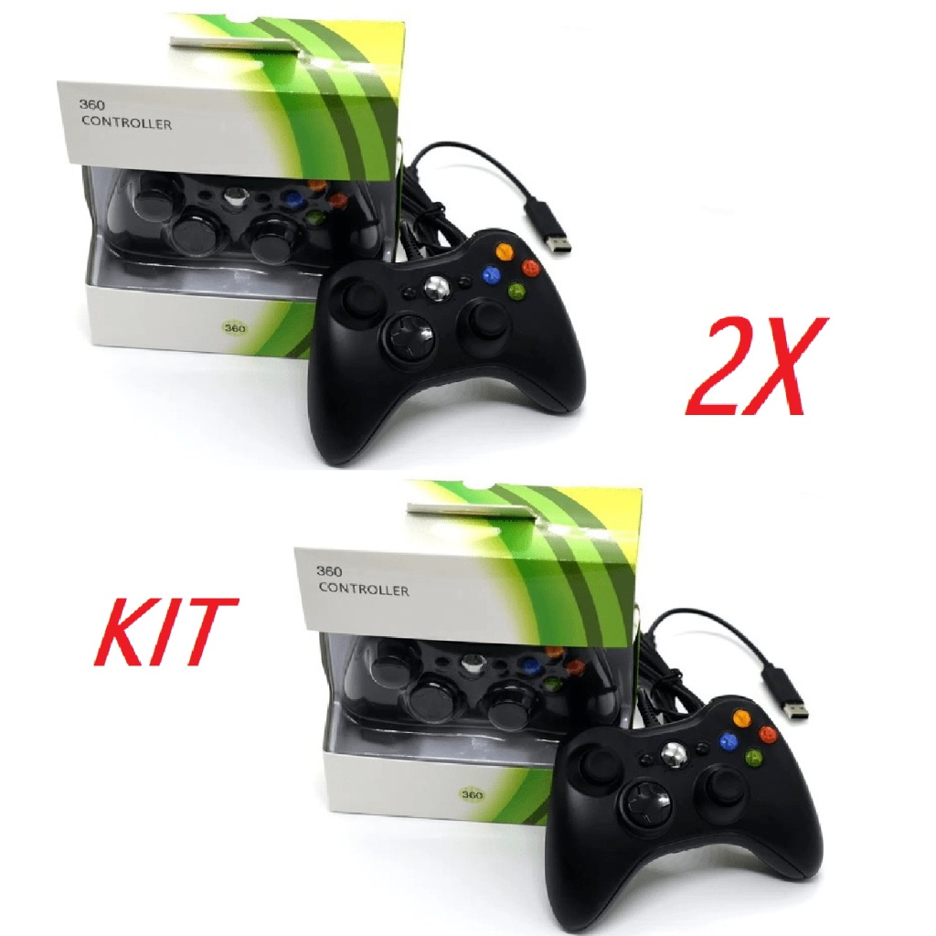 Kit 2 Controles Video Game Xbox 360 Com Fio Joystick Xbox360 E Pc ...