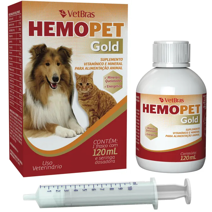 Hemopet Gold Oral 120ml Vetbras Suplemento Vitamínico para Cães e Gatos ...