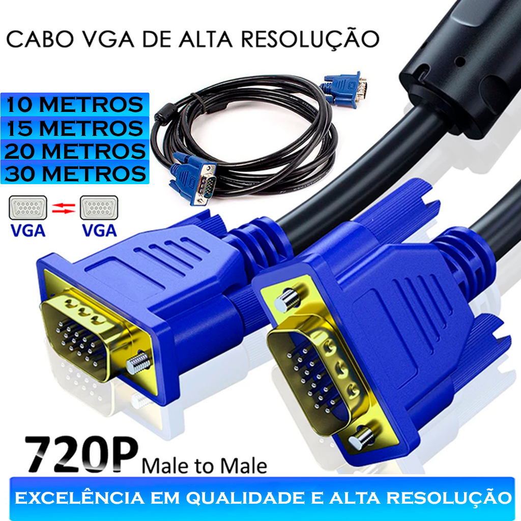 Cabo Vga Macho X Vga Macho 10m 15m 20m 30m Metros Para Monitor E ...