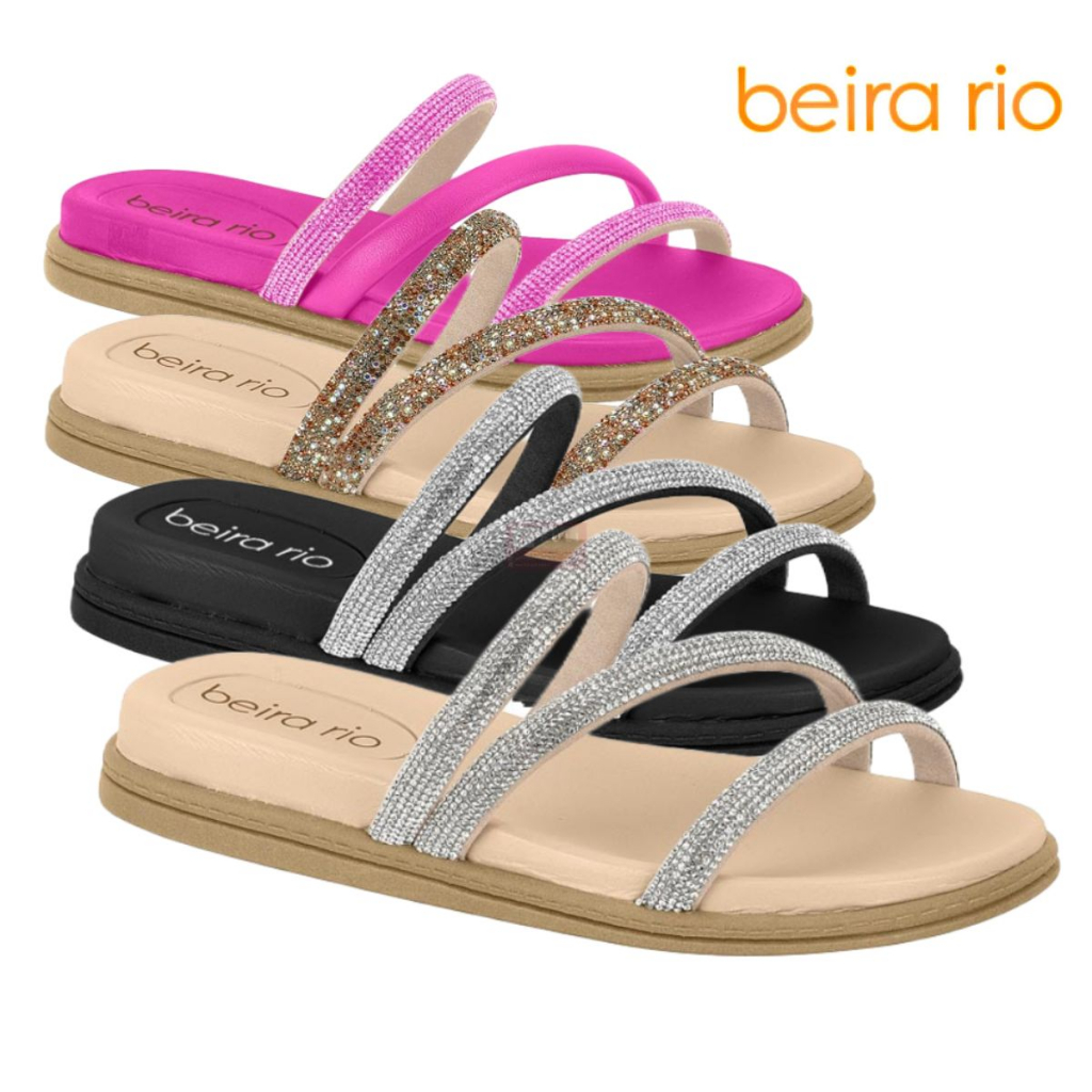 Rasteira Beira Rio 3 Strass Original Feminino Conforto Papete Sandalia ...