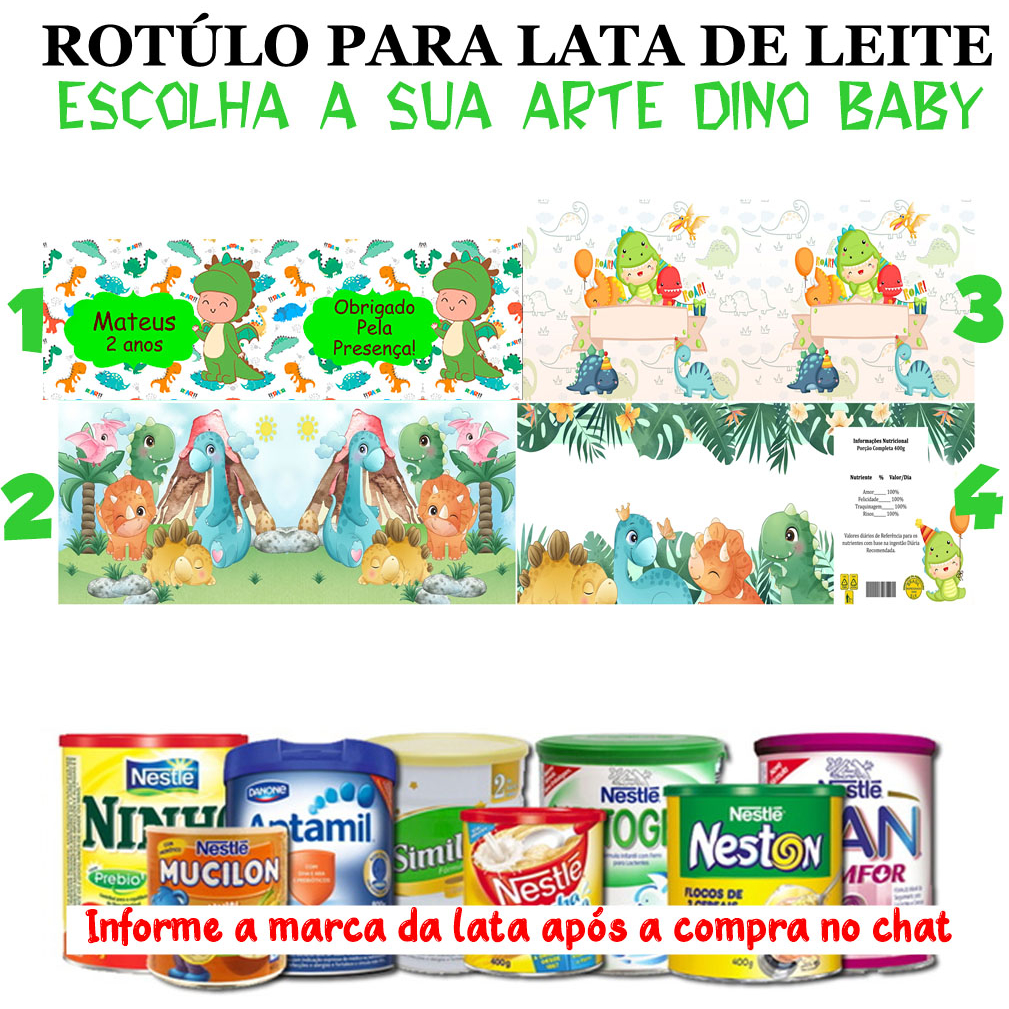 Rotulos personalizado para lata de leite Tema Dinobaby 400g e 800g ...