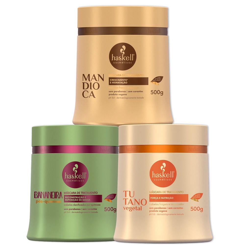 Kit Cronograma Haskell Bananeira Mandioca Tutano 500g | Shopee Brasil