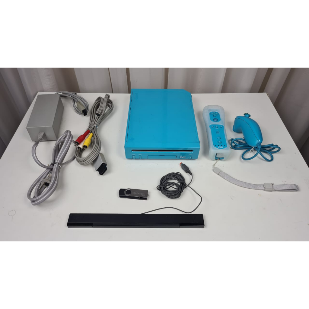 Nintendo Wii Azul Desbloqueado - Console Completo | Shopee Brasil