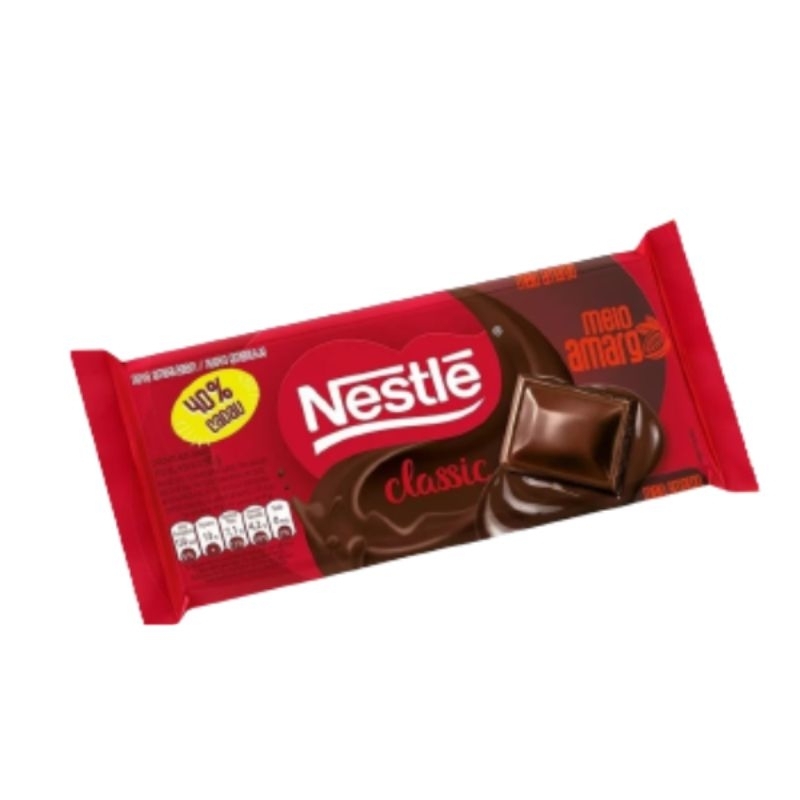 Barra De Chocolate Meio Amargo 40% Cacau Nestlé Classic 90g | Shopee Brasil