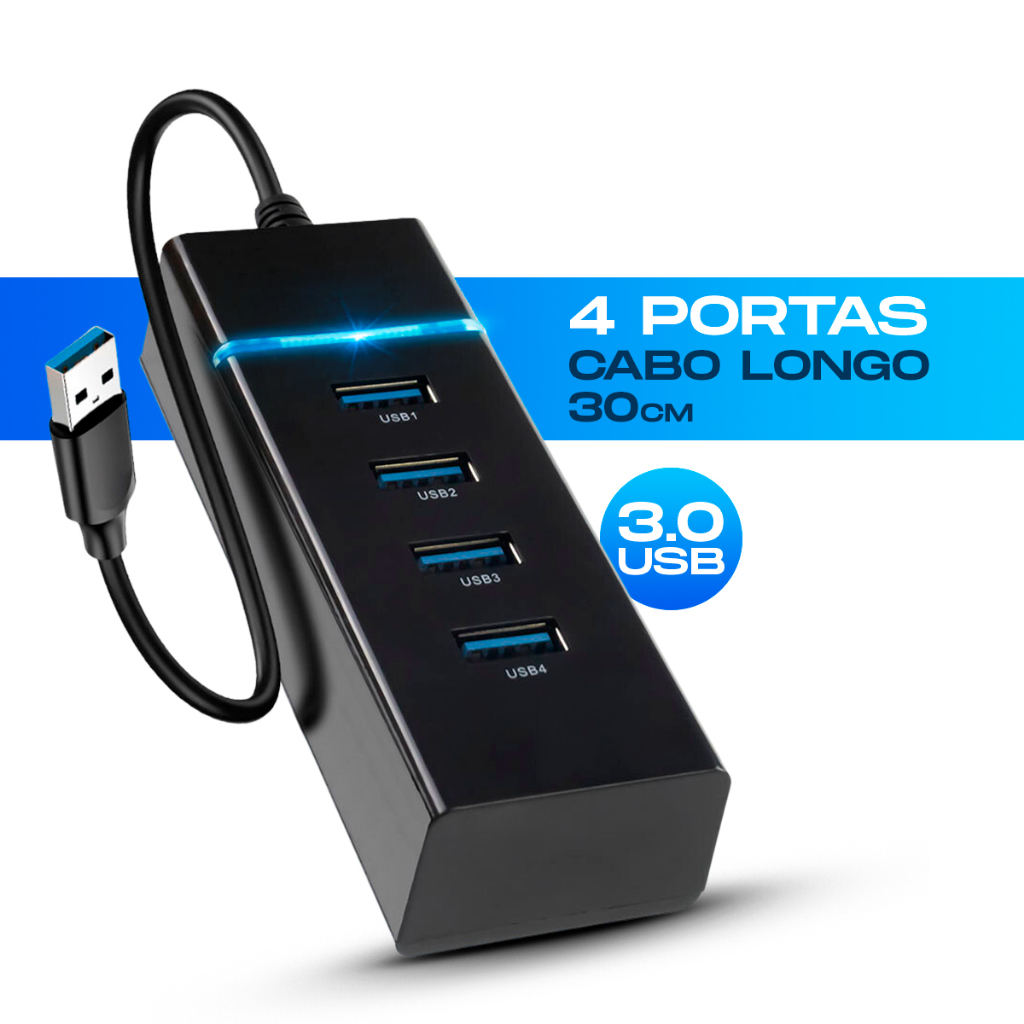 Hub Cabo Usb 3.0 4 Portas Expansor Extensor Rapido 5 Gbps Alta ...