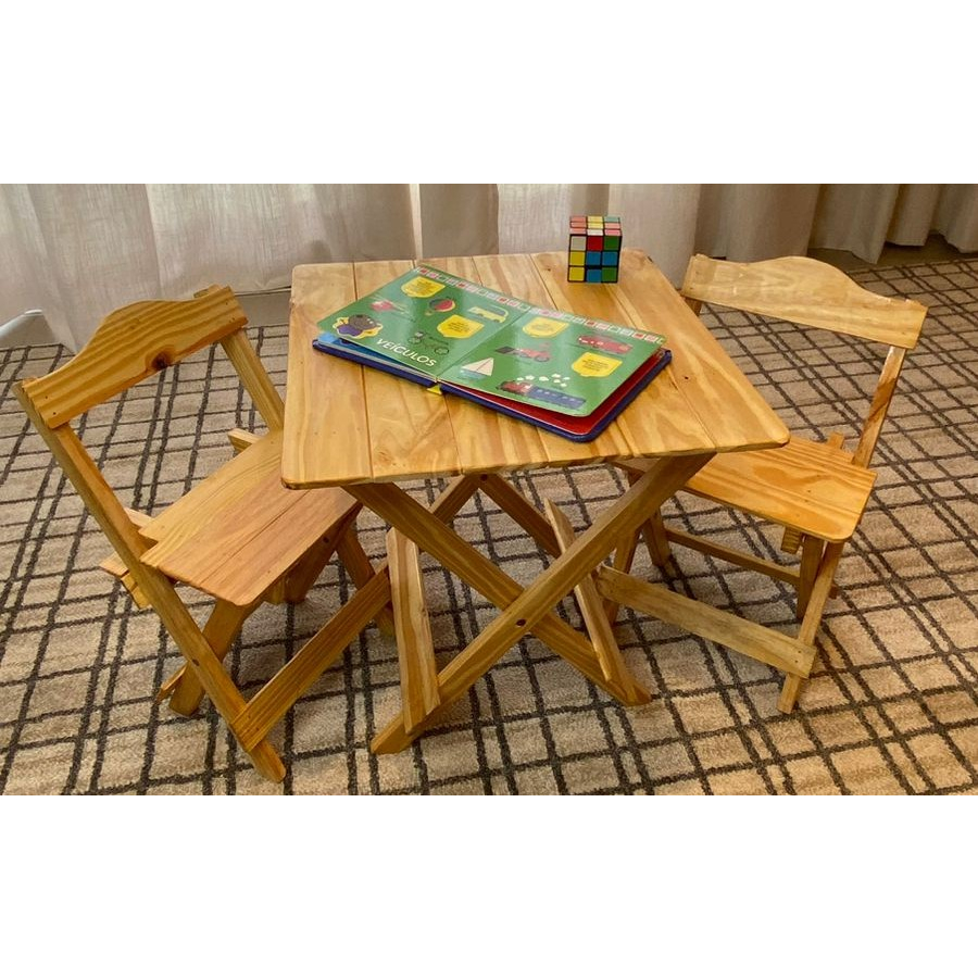 Conjunto 02 Cadeirinhas 01 Mesinha Madeira Resistente Dobrável Dia Das ...