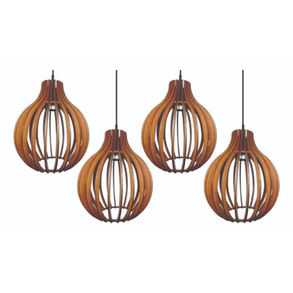 4 Pendentes 30cm em Mdf Luxo Abajur de Teto Moderno Rustico Sofisticado ...
