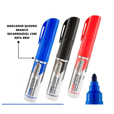 Pincel Marcador para Quadro Branco Recarregável Com Refil e tinta Brw | Shopee Brasil