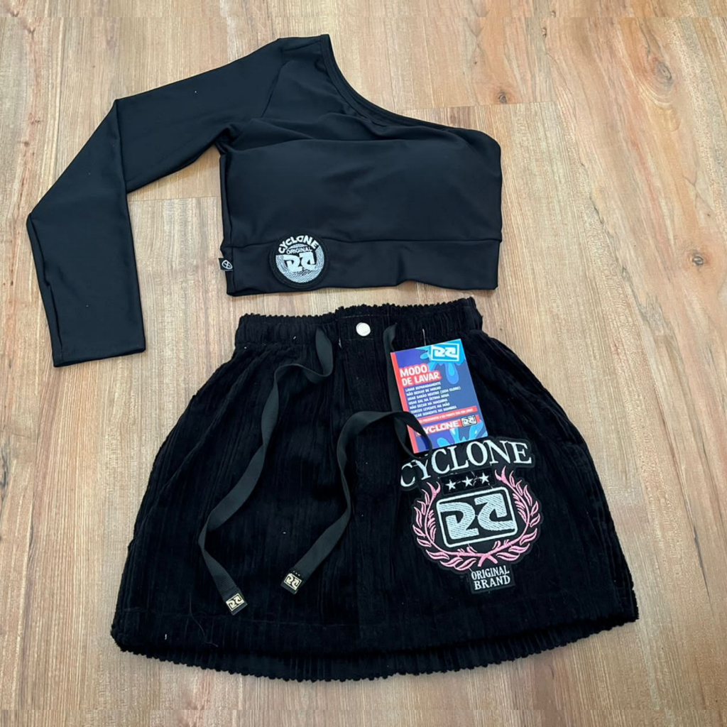 Kit Black Da Cyclone Saia Veludo New e Cropped Uma Manga | Shopee Brasil