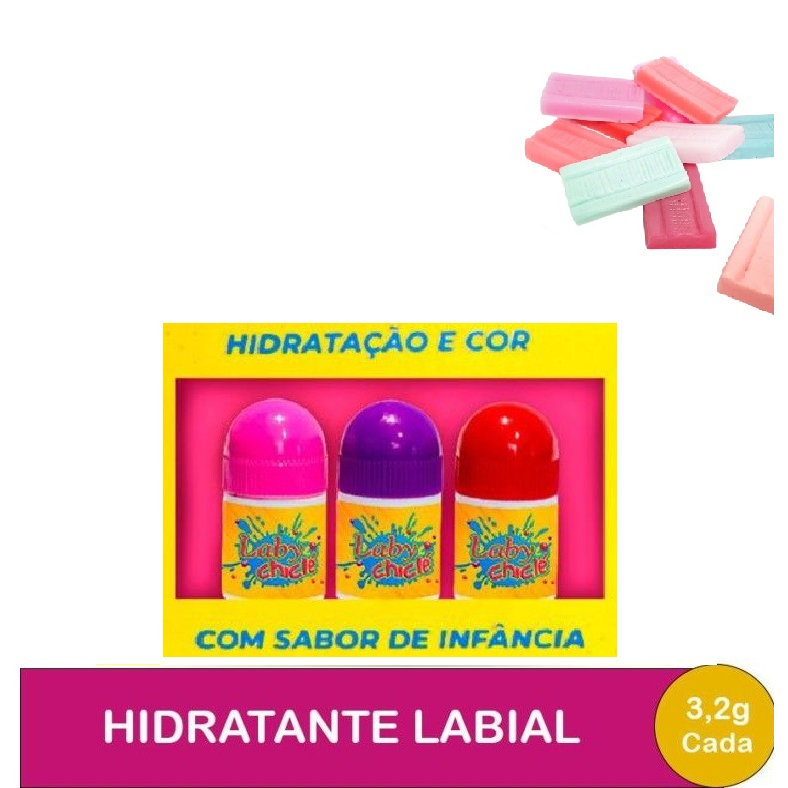 Kit C/3 Protetor Labial Chiclé - Hidratante Labial Com Cor - Sabor ...