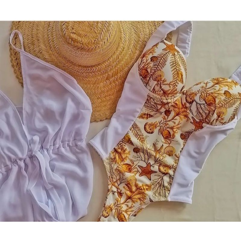 conjunto maiô com saída de praia longa | Shopee Brasil