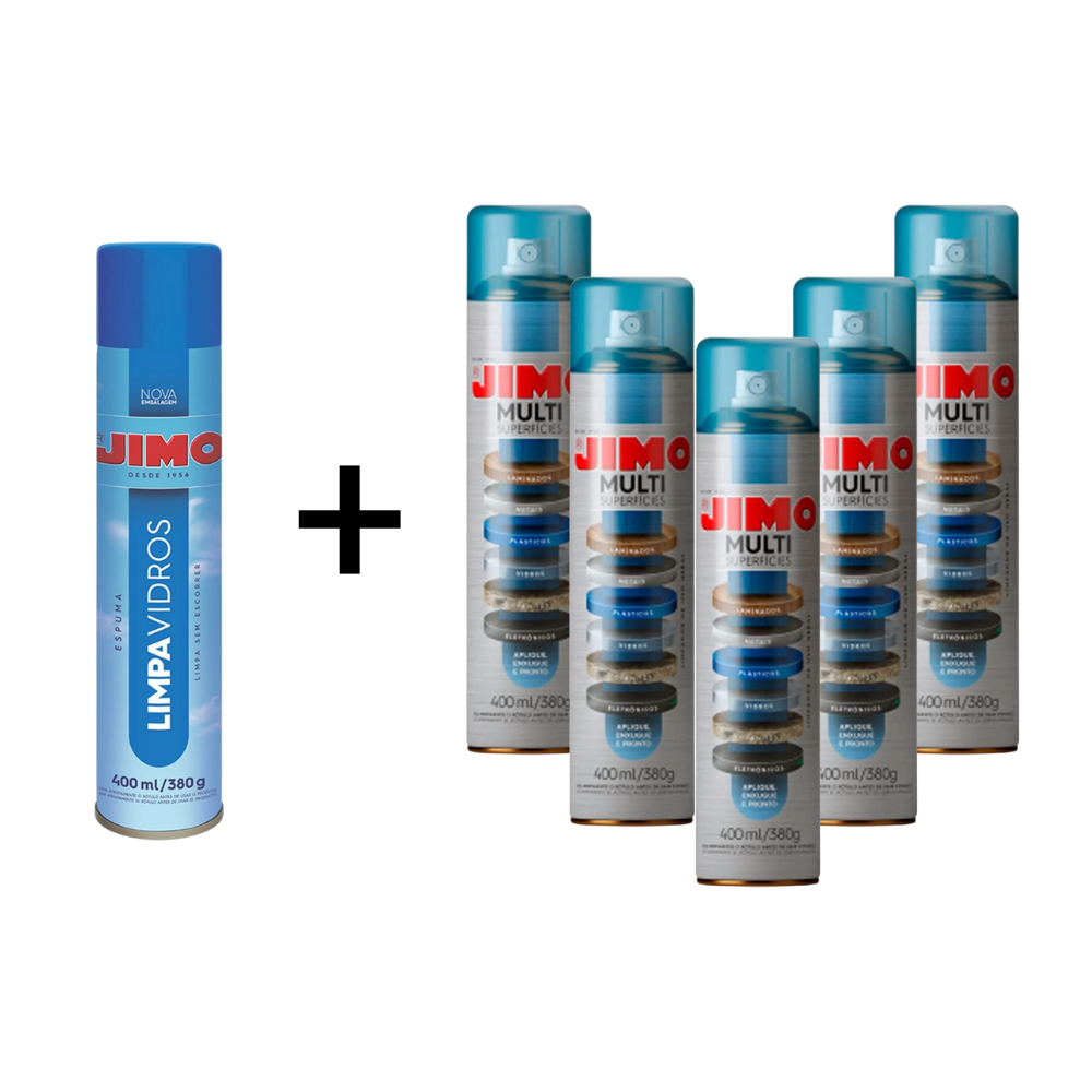 Kit 1 Jimo Limpa Vidro Aerossol + 5 Spray Multi Superfícies Jimo ...