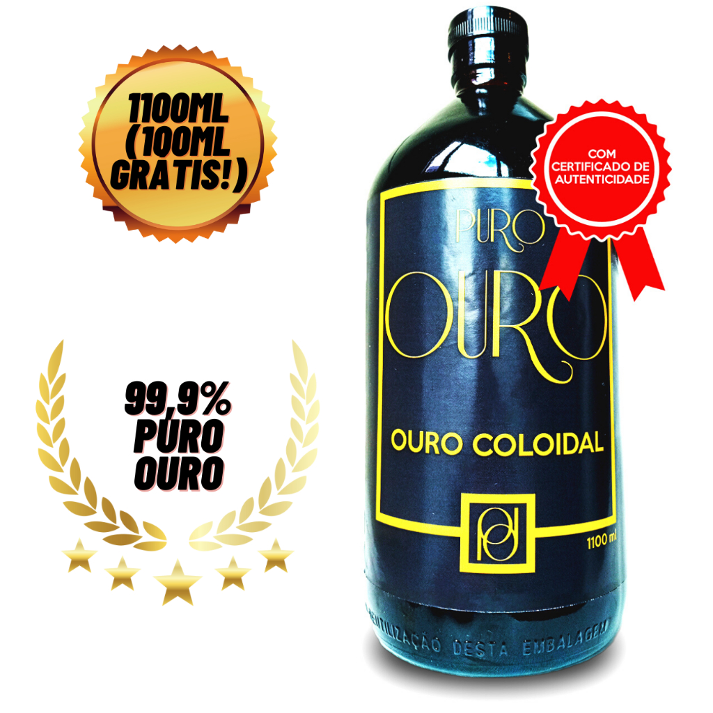 Ouro Coloidal 250ppm 1 LItro (1100ml) Com Certificado Pureza 99,99% ...