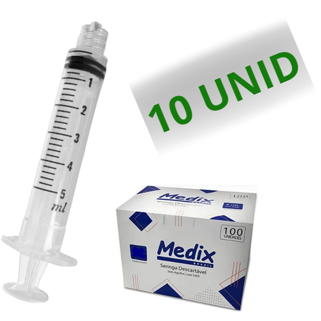 10 Unid. Seringa 5ml Bico Rosca Medix Luer Lock | Shopee Brasil