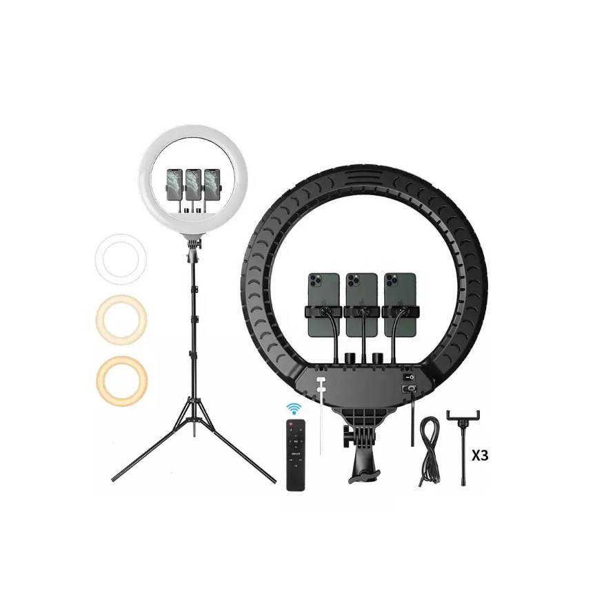 RING LIGHT LED SOLFT Iluminador Anel Luz 45cm 18 Polegadas com controle C/tripé 2,1M,55W Super ...