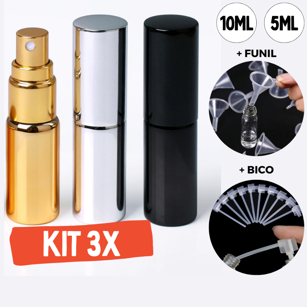 3X Porta Perfume 5ml ou 10ml Spray Vidro com Funil e Dispenser Mini ...
