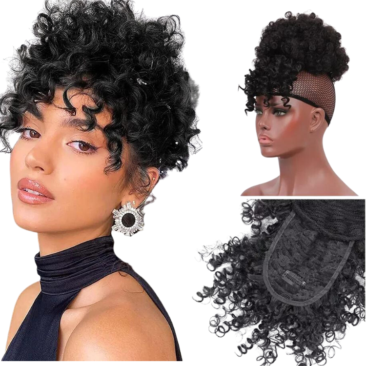 Coque Afro Puff Com Franja Penteados Cacheado Fibra Orgânica | Shopee ...